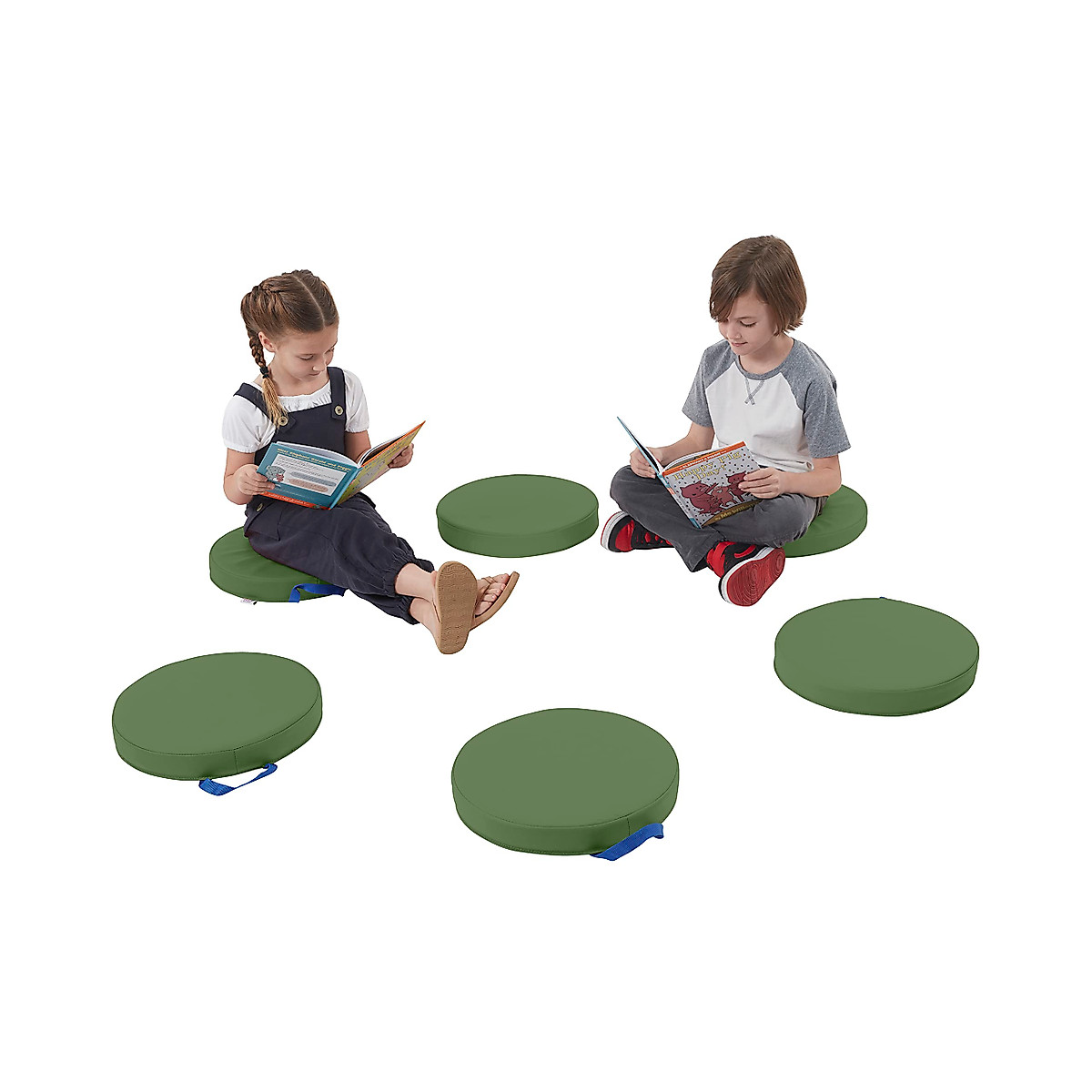 ECR4Kids SoftZone Floor Cushions with Handles, 2" Deluxe Foam, Round, Hunter Green, (6-Pack)