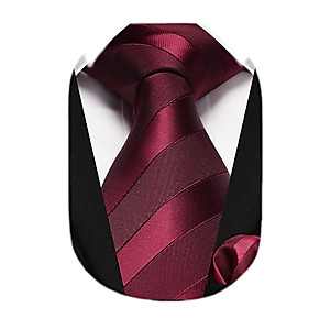 HISDERN Ties for Men Red Tie and Handkerchief Set Maroon Striped Business Formal Woven Burgundy Pocket Square Necktie Wedding College Christmas