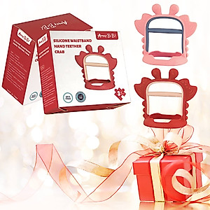 AmorBeBe Never Collect Dust Baby Teethers 2 Packs Anti-Dropping Teething Toys for Babies 0-6 Months 6-12 Months Silicone Wrist Teether Sensory Chew Montessori for Infants Hand Pacifier(Crab)