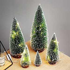 Rutiyoka 6 PCS Bottle Brush Trees Mini Christmas Trees Table Top Pine Tree Small Sisal Trees for Christmas Decor Dollhouse Decorations Artificial Snow Forest Trees Miniature Xmas Trees