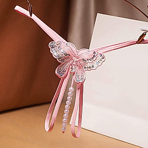 Sekexi Fashion Women Sexy Underwear Cutout Pendant Pearl Beads Embellished Lace Butterfly G-String Thong Underpants Pink