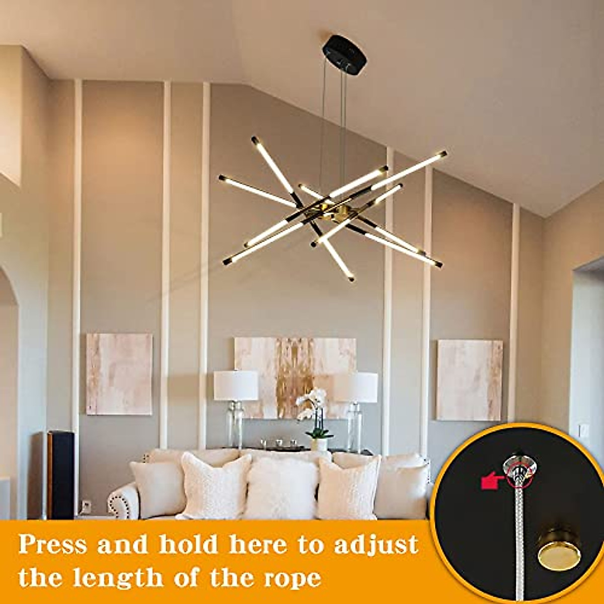 Modern Sputnik Chandeliers LED Chandelier Ceiling Light Black and Gold Chandelier Easy to Install Embedded Pendant Lights New Art Hanging Lamps for Dining Room,Kitchen,Bedroom,Living Room (12 Heads )