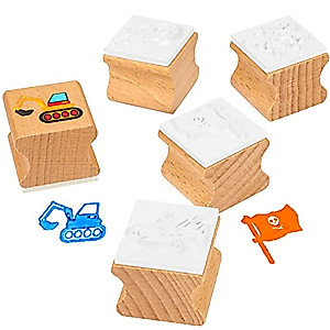 Zayvor Kids Stamps Set, Boy Wooden Rubber Stamp with Ink Pad Colored Pencil, Holiday Square Craft Stamp for Stamping Scrapbooking Crafting Booking Card Making Stocking Filler,Party Favor Gift