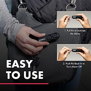 SABRE Personal Alarm With Key Ring, 120dB Alarm, Audible Up To 1,280 Feet (390 Meters), Simple Operation, Reusable, Black