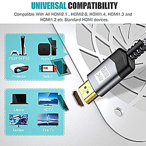 sweguard HDMI Cable 6.6ft [8K@60hz, 4K@144Hz 120Hz], 8K HDMI 2.1 Cable Ultra High Speed 48Gpbs DTS:X eARC HDR10 HDCP 2.2 & 2.3 Dolby Compatible with Roku TV PS5 PS4 Xbox HDTV Blu-ray&Monitor
