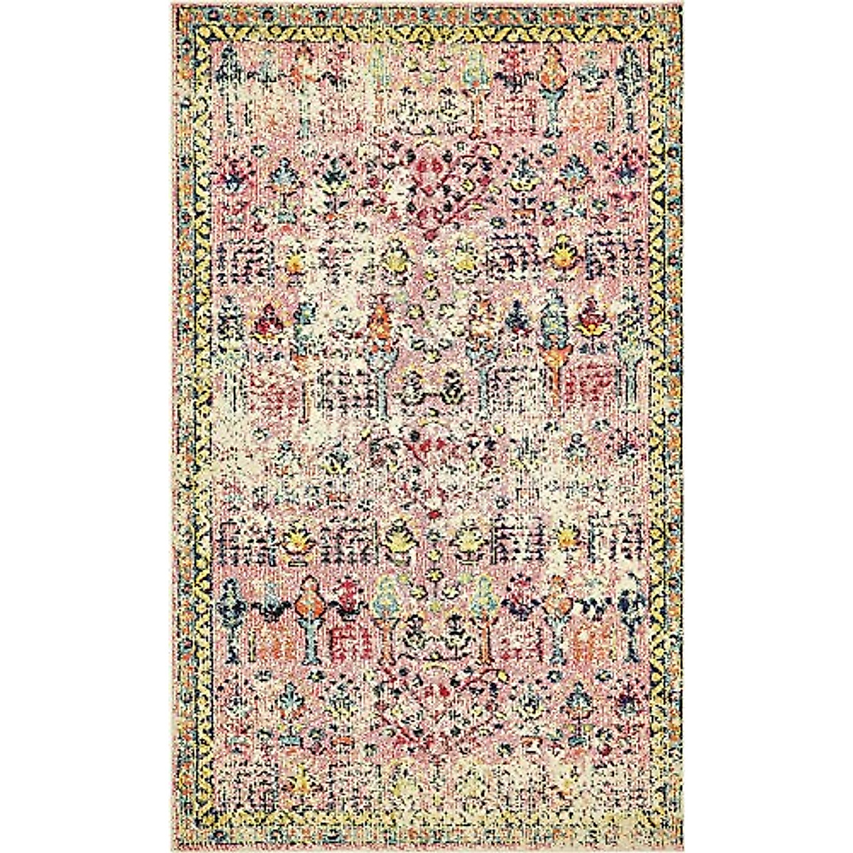 Unique Loom Monterey Collection Vintage Bohemian Inspired with Distressed Tribal Design Area Rug (5' 0 x 8' 0 Rectangular, Pink/ Yellow)