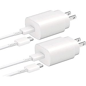 Samsung USB C Wall Charger,2-Pack PD 25W Super Fast Charger Whit USB C Fast Charging Cable for Galaxy S23/S23+/S23 Ultra/S22/S22+/S22 Ultra/Note10/20/S20/S20+/S20Ultra/S21/S21+/S21 Ultra,White