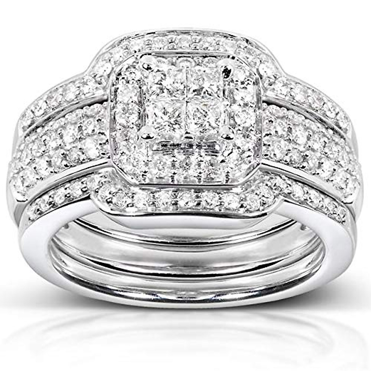 Kobelli Princess Diamond Wedding Set 3/4 carat (ctw) in 14k White Gold - 3 Piece Set, Size 7, White Gold