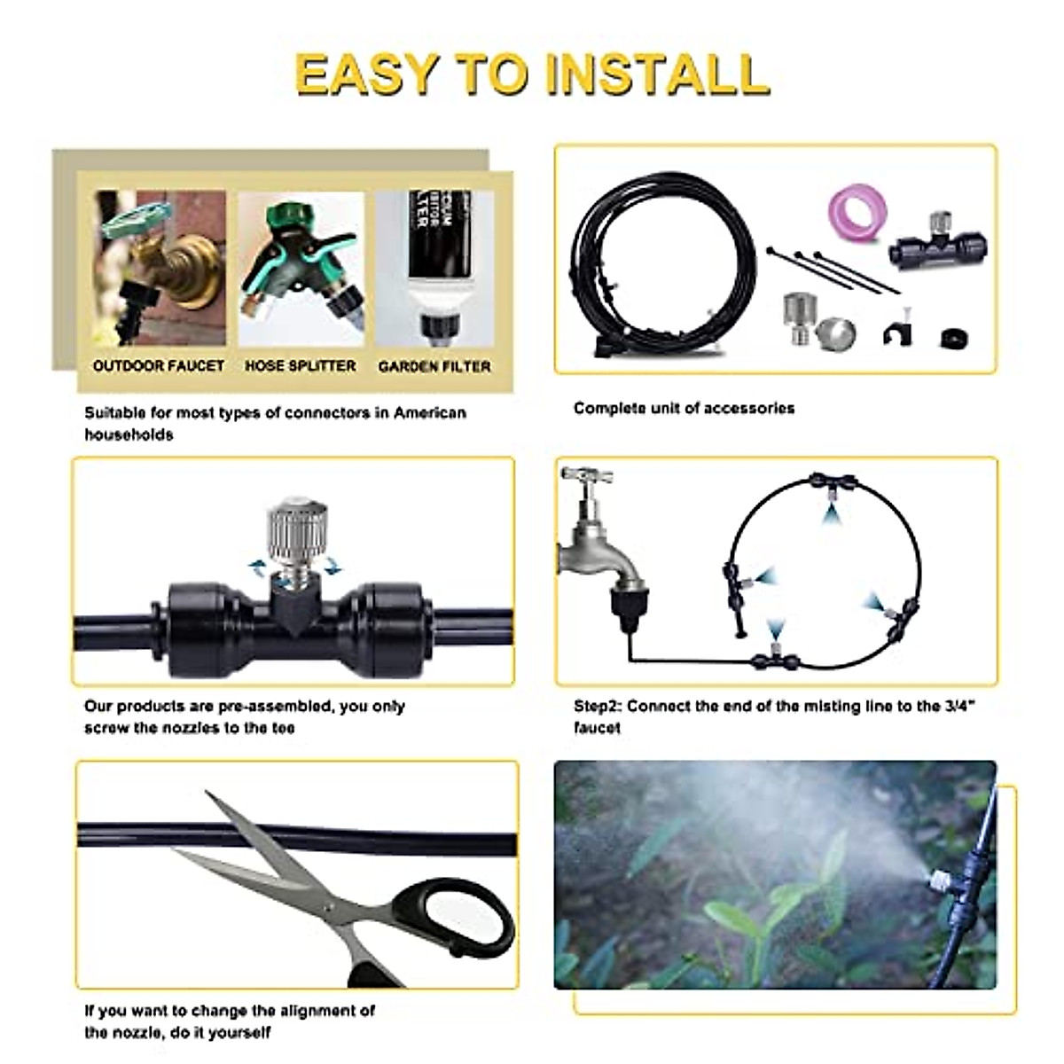 Fogland Outdoor Misting System: Portable Misting System 32.8FT Misting Cooling System with 10pcs 0.016" Orifice Thread Stainless Steel Misting Nozzle for Patio Fan Umbrella