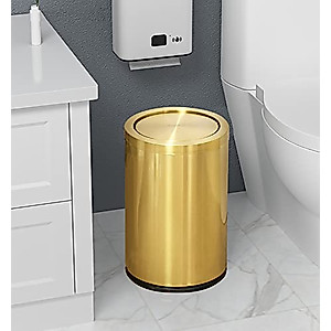 Huaqinglian Stainless Steel Gold Trash can with Flipping Lid 2.4gallon Fingerprint-Proof Garbage cans Wastebasket Bin for Kitchen bothroom Living Room (Gold)