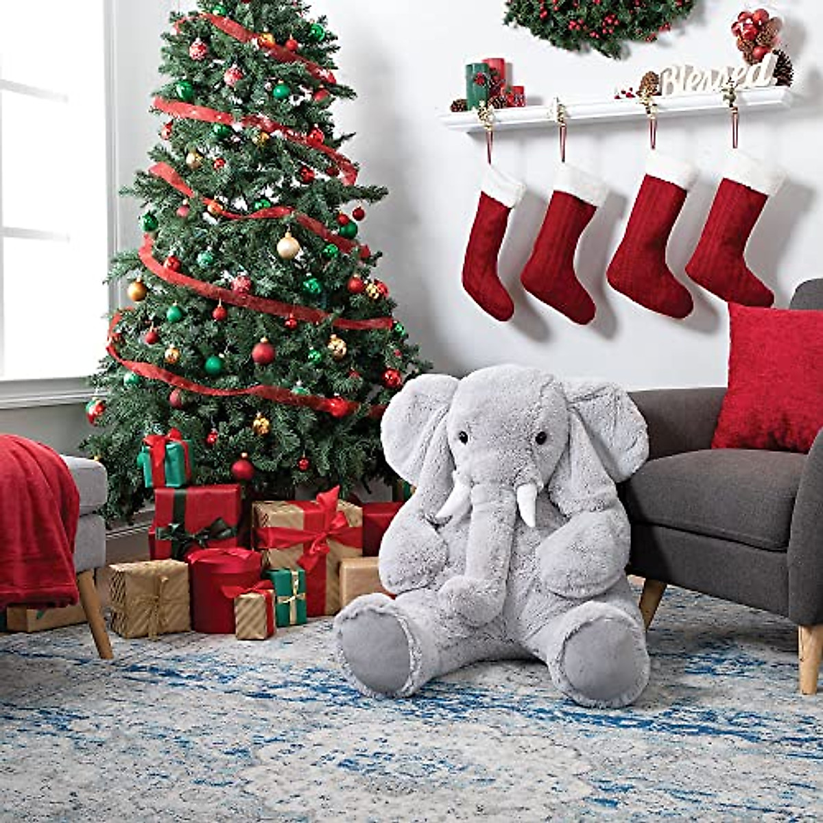 Vermont Teddy Bear Giant Elephant Stuffed Animal - 4 Foot Big Stuffed Elephant Plush from Giant Cuddle Collection - Collectible Plushies for Kids & Adults - Crafted in The USA