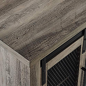 Walker Edison Tall Farmhouse Metal Mesh Barndoor and Wood Universal Fireplace TV Stand or TV's up to 55" Flat Screen Living Room Storage Entertainment Center, 48 Inch, Grey Wash