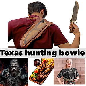 NoonKnives: 15.5" Hand Made Damascus Steel Collectible TEXAS Bowie Knife Handle Brass clip with stag horn