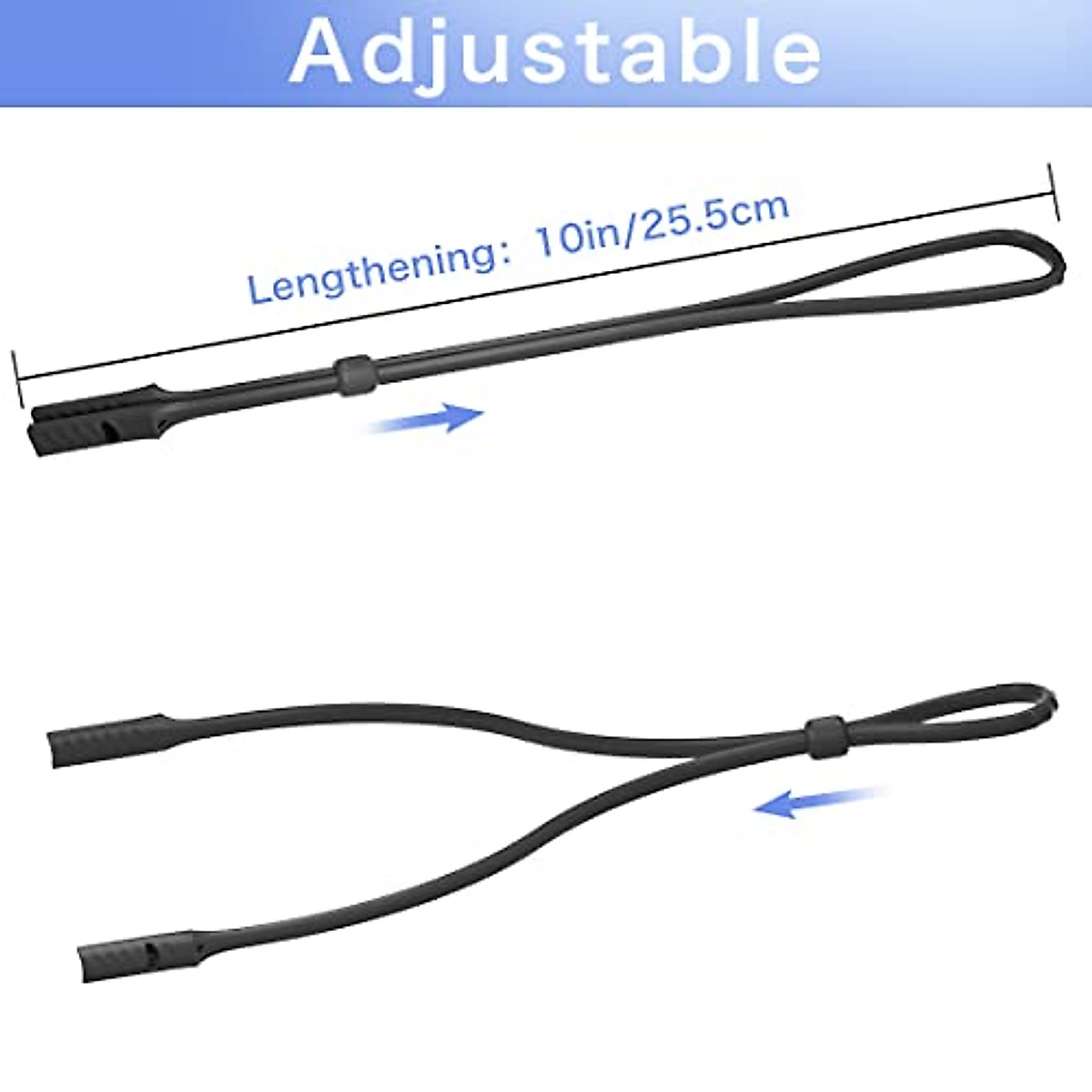 A'ceisme Glasses Strap, Eyeglasses Strap Holder for Sports, Silicone Sunglasses Strap for Men Women Kids, Adjustable Eye Glasses String Strap Eyewear Retainers,Eyeglass Straps, 2PCS，Black (20 inches)