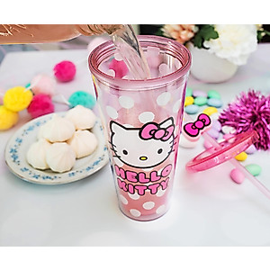 Silver Buffalo Sanrio Hello Kitty Face Carnival Cup With Lid and Topper Straw | Holds 24 Ounces
