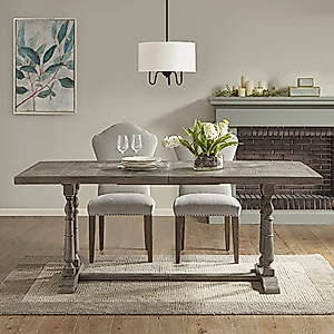 MARTHA STEWART Tristan Dining Table-Rectangular Reclaimed Finished Top Solid Wood Pedestal Legs Modern Farmhouse Kitchen Furniture, (Chairs NOT Included), 76" Wide, Natural/Grey