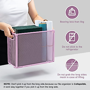 Oterri Hanging File Organizer, Portable Desktop File Organizer Mesh Detachable Foldable File Folder Organizer 12.2*5.5*9.44 inch for Letter Size Folders, File Holders for Office/Home(Pink, 2 Pack)