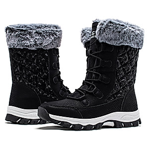 HOBIBEAR Boys Girls Kids Winter Snow Boots Waterproof Slip Resistant Outdoor Warm Shoes(Glitter Black-Size 1 Little Kids)