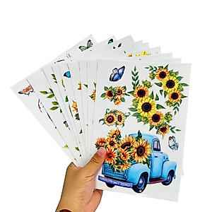 Cieovo 9 Sheets Sunflower Stickers Rub on Transfers Stickers Vintage Furniture Flowers Rub on Transfers Stickers Decal for Home Office Paper Wood Furniture Arts DIY Craft