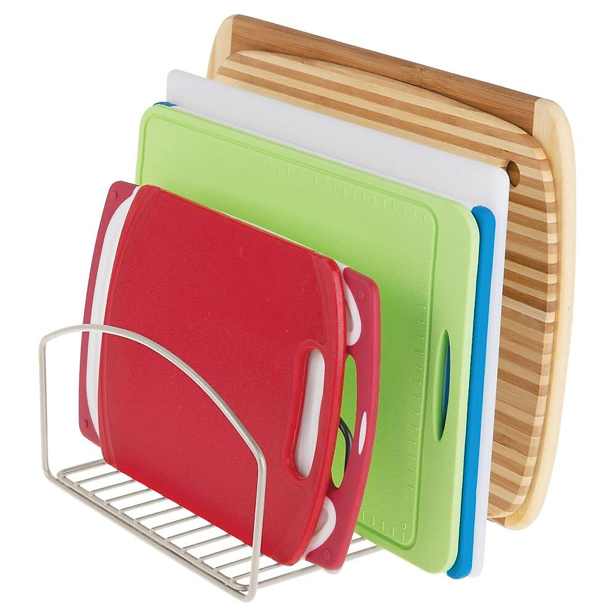 mDesign Steel Cookware Holder, Storage Organizer Rack with Three Slots for Kitchen Cabinet, Pantry, Holds Pans, Pots, Lids, Cookie Sheets, Cutting Boards - Concerto Collection - Satin