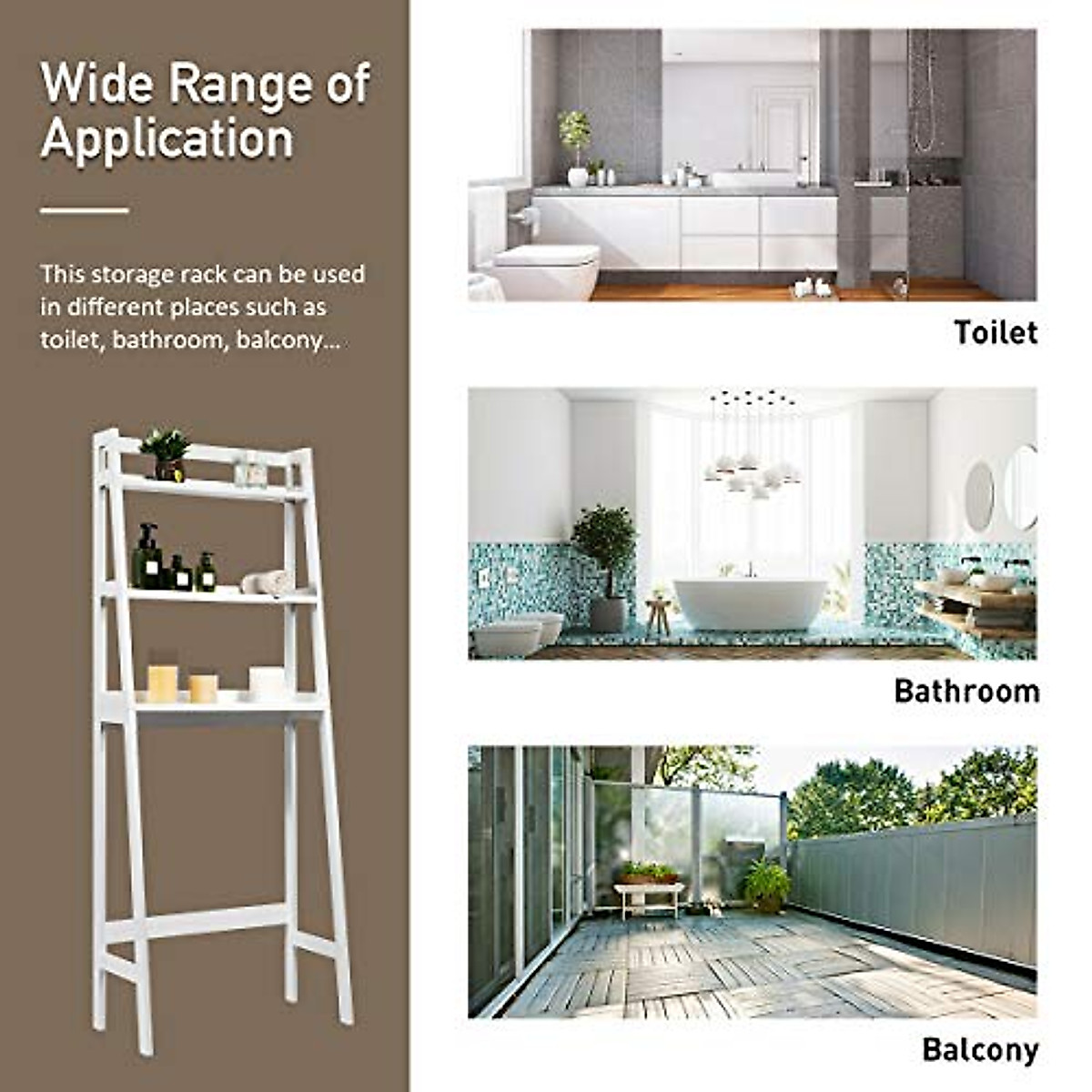DORTALA 3-Shelf Over-The-Toilet Storage Rack, Free Standing Bathroom Organizer, Multifunctional Bathroom Space Saver, Long-Lasting & Lightweight Deign, Stylish Look Fit Any Room, White