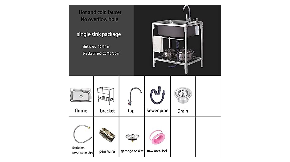 Stainless Steel Freestanding Kitchen Sink - Portable & Durable