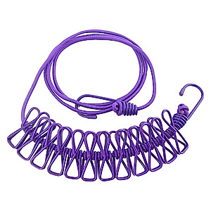 ALINNA Retractable Portable Clothesline, Travel Clothesline with 12 Clothespins for Indoor Laundry Drying, Outdoor Camping Accessories (Purple)