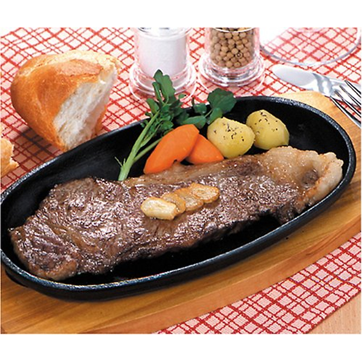 Happy Sales HSSP-CTSP22, Cast Iron Steak Plate Set of 2, 5.5" W x 1" H x 9.25" L, Black