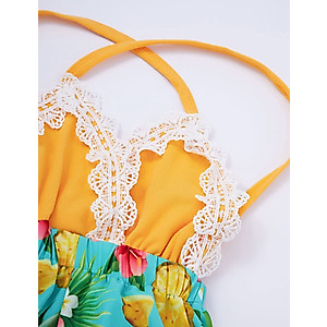 ADIFUN Toddler girl clothes 18-24 months girl summer pineapple pattern suspender romper+Headband two-piece suit toddler girl jumpsuit clothes outfits