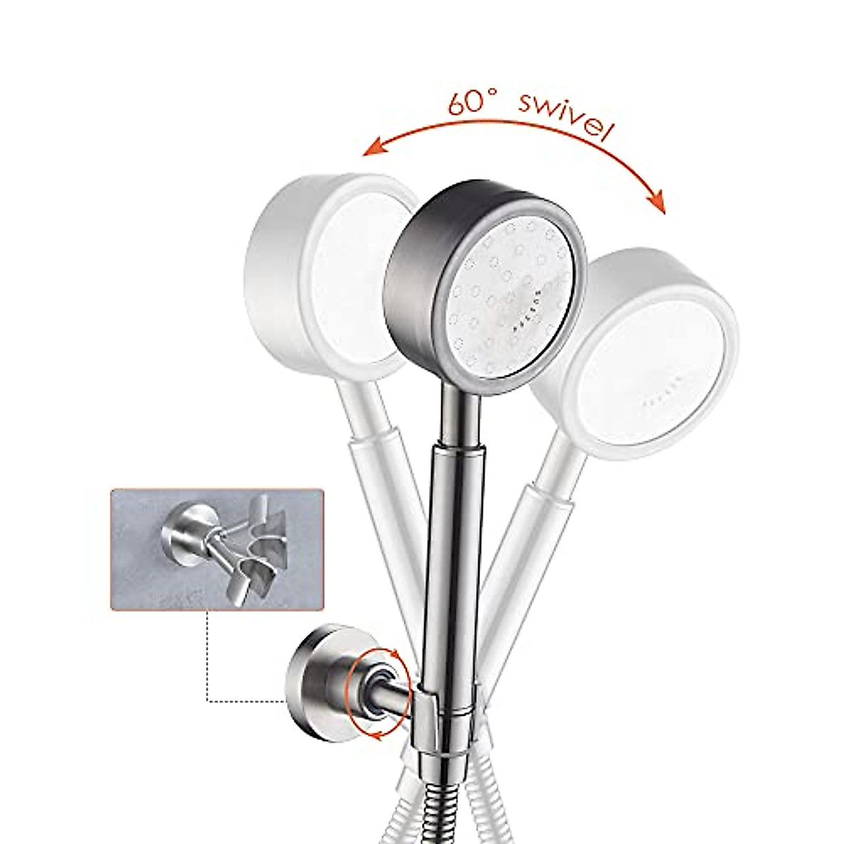 PHASAT Handheld Shower Head Holder Adjustable 304 Stainless Steel Handheld Shower Head Bracket Holder Wall Mount,Shower Wand Holder Brushed Nickel,A13021N