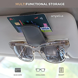 Ompellus Magnetic Leather Sunglass Holder, Eyeglass Hanger Clip for Car Sun Visor, Suitable for Different Size Eyeglasses(Gray, 1 Pack)