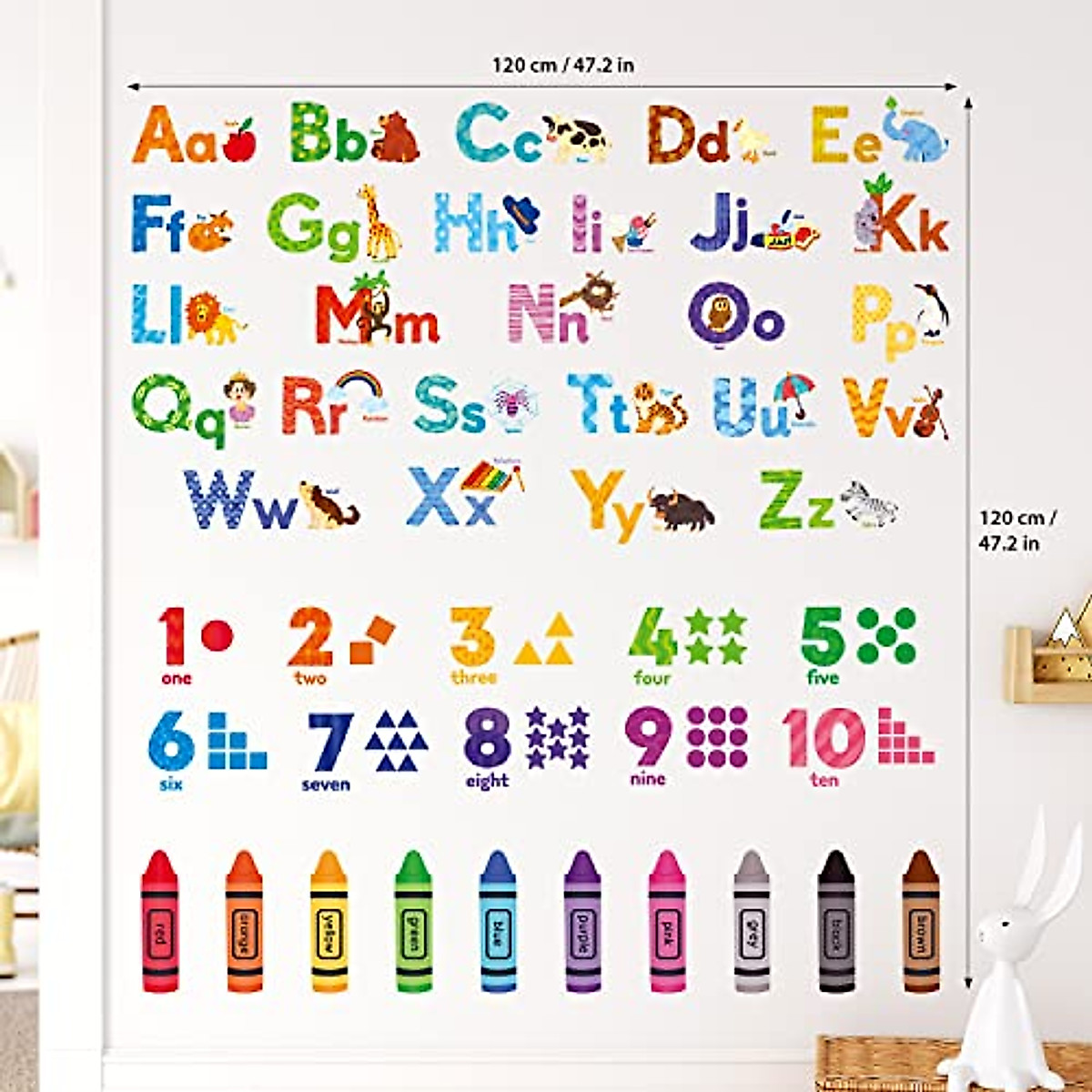 DECOWALL DS-8044 Animal Alphabet Numbers Colour Decals Stickers Kids Peel and Stick Removable for Room décor Letters ABC Classroom playroom Decorations Educational Bedroom Nursery