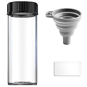 Glass Sample Vials,Wide Mouth Glass Bottle Boro 3.3 with Black Cap for laboratory,reagents bottle,leaf teas, spices,herbs, medication,paint,DIY Craft vials with sticker & Funnel (30mm 40ml 4pcs)
