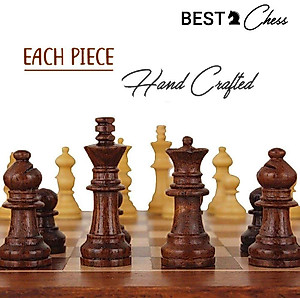 BCBESTCHESS Set, Premium Quality, Handcrafted Rosewood Unique Chess Board Set, Foldable Secure Storage for Magnetic Pieces with Extra Queens, Chess Set for Kids and Adults, Brown (16x16 Inches)