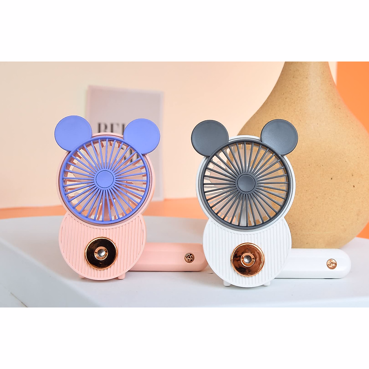 LACOVIA Cute Mickey Misting Mini Fan, Handheld Portable USB Rechargeable Fan with 3 Adjustable Speeds, Foldable Personal Fan For Travelling(Pink)