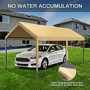 Cityflee Carport,10'x 20' Upgraded Heavy Duty Carport with Wind Rope, Portable Garage for Car, Truck, Boat, Car Canopy with All-Season Tarp,Khaki