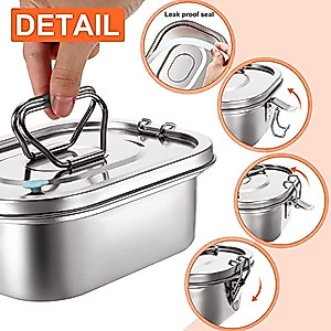 AIYoo 2 Tier Salad Container for Lunch Metal Bento Box 304 Stainless Steel Sandwich Containers Lunch Box With Leakproof Lid and Secure Locks - 1350ML / 46oz for Variety of Foods Snack Container