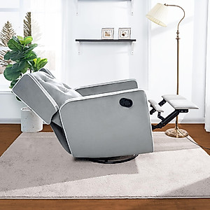 Bond with Your Baby, Relax in Style with Odelia 360° Swivel Glider Rocker Recliner, Nursery Chair with Manual Puller, Plush Cushioning, Soothing Rocking Motion with Microfiber Fabric - Light Gray