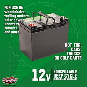 Interstate Batteries 12V 35AH Sealed Lead Acid (SLA) AGM Deep Cycle Battery (DCM0035) Insert Terminals