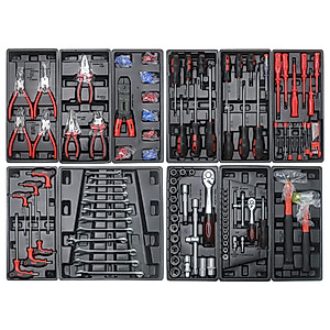 Campfun Rolling Tool Cart with 4-Drawer 266PCS Tool Set, Tool Chest Cart on Wheels, Utility Tool Box with Wooden Top Workbench, Tool Storage Cabinet Organizer for Garage, Workshop, Repair Shop