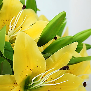 MINYULUA 8Pcs Artificial Tiger Lily Flowers Yellow Real Touch Lilies Flower Bouquet Faux Floral Table Centerpieces Arrangement for Wedding Home Party Garden Office Decor