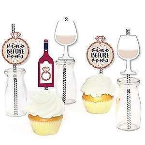 Vino Before Vows - Paper Straw Decor - Winery Bridal Shower or Bachelorette Party Striped Decorative Straws - Set of 24
