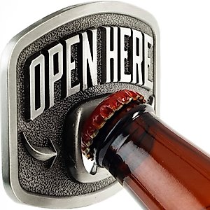 Western Beer Belt Buckle - Large, Texas Cowboy Style Bottle Opener Buckles For Men - Men’s Novelty Funny Gag Gift Belt Buckle That 𝐑𝐞𝐚𝐥𝐥𝐲 𝐎𝐩𝐞𝐧𝐬 𝐁𝐨𝐭𝐭𝐥𝐞𝐬-Silver Chrome