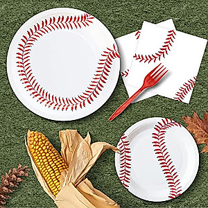 Baseball Party Favors Party Decorations, 96pcs Baseball Party Plates and Napkins Forks Baseball Themed Party Birthday Decorations Supplies For Boys Baby Shower Serves 24