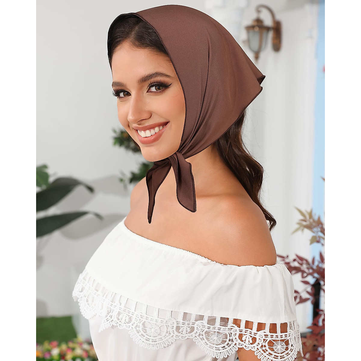 AWAYTR 3Pcs Hair Bandanas Head Kerchief for Women Girls Tie-Back Boho Hair Scarf Headband Bandana Triangle Head Scarf (Solid Color - Beige/Khaki/Brown)