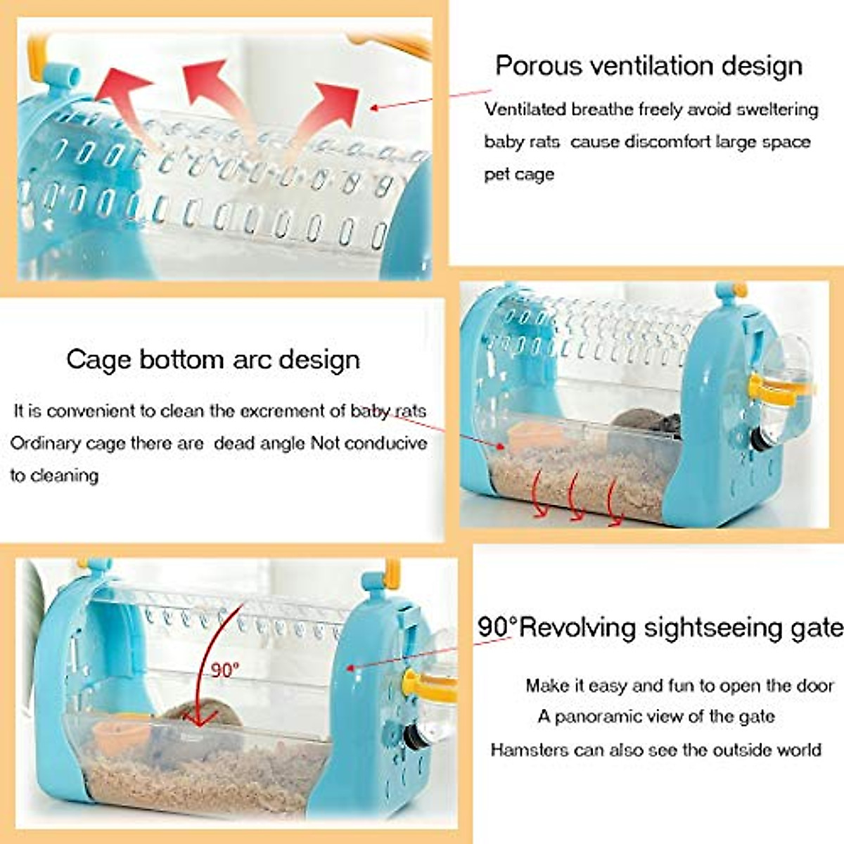 Hamster Cage Travel Carrier Portable Cage with Water Bottle Outgoing Cage and Adjustable Strap Pet Cage for Small Pet Hedgehog Sugar Glider Squirrel Mice.