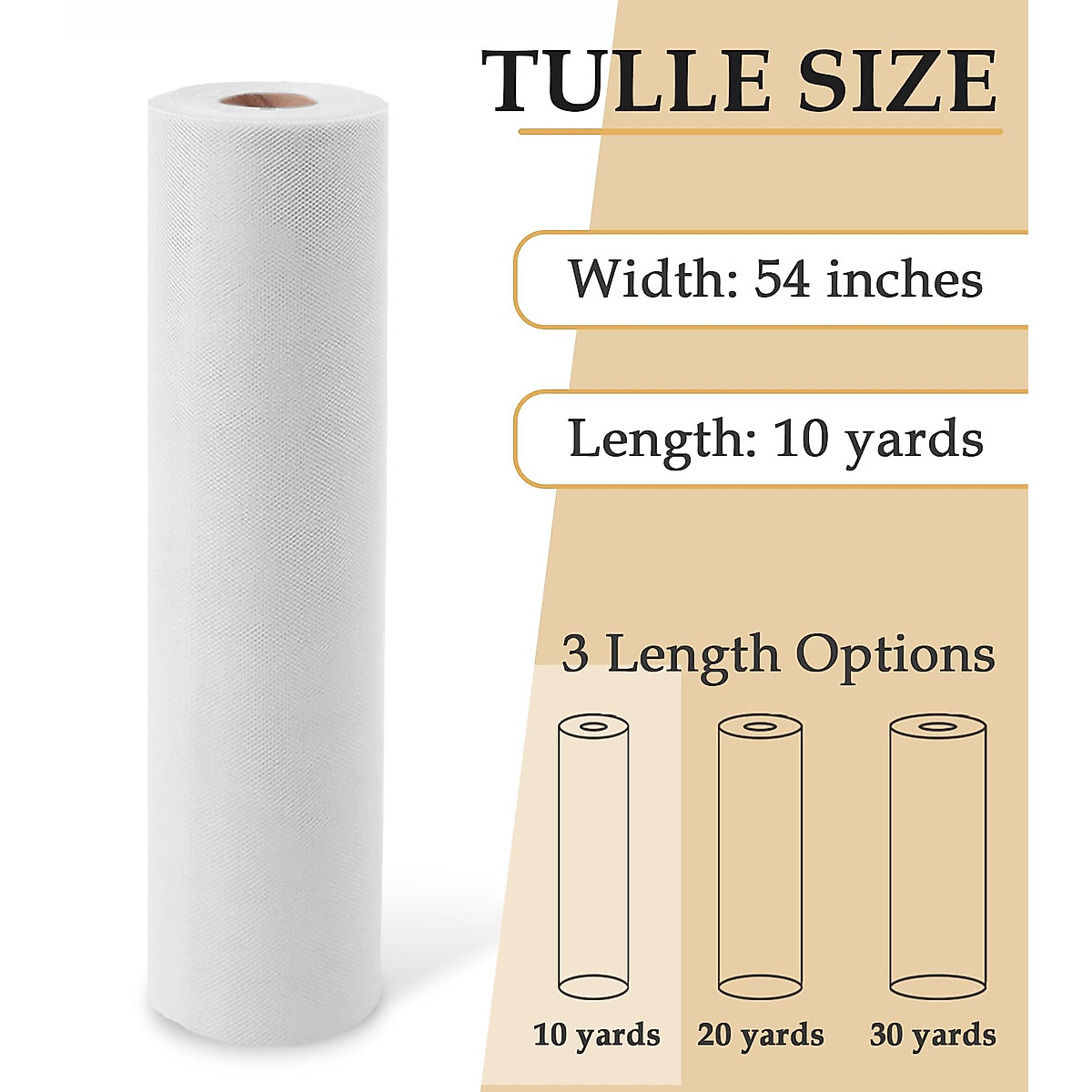 Luceinvita Tulle Fabric Roll, 54" x 10 Yards (30FT) Tulle for Wedding Christmas Decorations Pew Bow Tutu Party Backdrop Baby Shower Table Skirts Gift Wrapping Garden Netting (White)