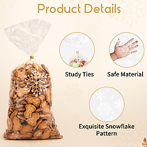 Christmas Treat Bags, Snowflake Christmas Candy Bags, 100PCS Christmas Cellophane Bags, Plastic Christmas Cookie Goodie Bags Xmas Gift Bags with Twist Ties for Christmas Holiday Party Favors Supplies