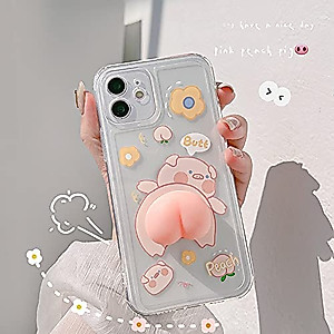 BONTOUJOUR Phone Case for iPhone 14 Pro Max, Funny Novelty Waving 3D Squeezable Peach Butt Piggy Pattern Happy Pig Case Transparent Soft TPU Silicone Rubber Case Help Relax