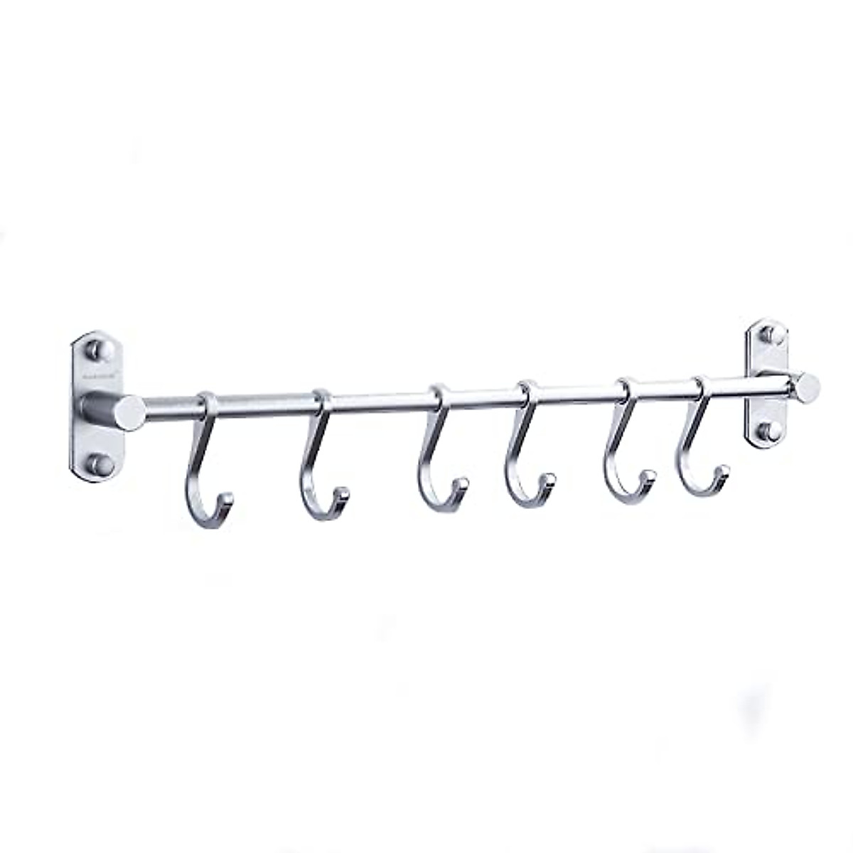 Kitchen Rail with 6 Sliding Hooks, Wall Mount Kitchen Utensil Rack, Pan and Pot Hangers Organization and Storage Holder Set, Aluminum (Silver)